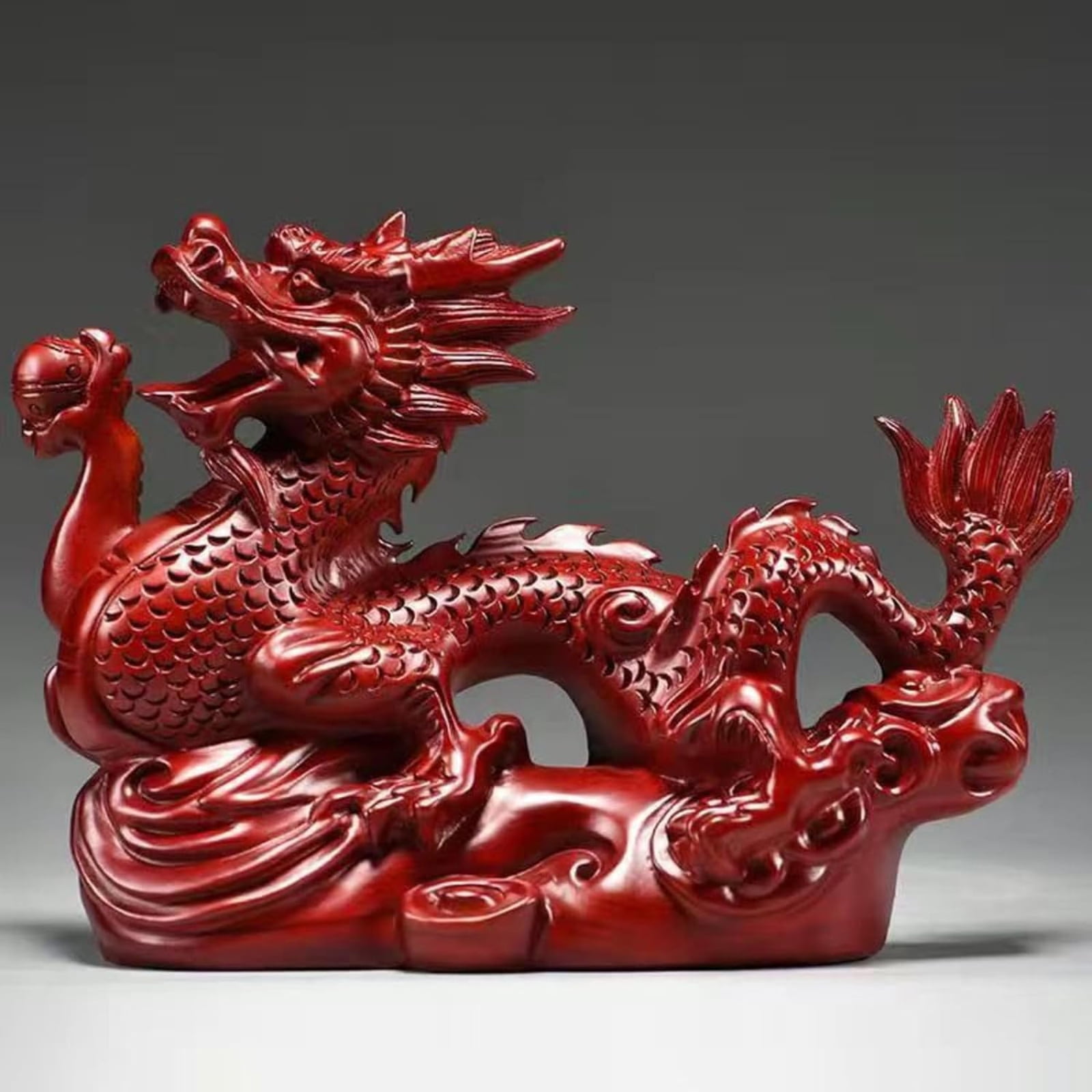 Small Dragon Statue Wooden Chinese Feng Shui Dragon Figurines 2024 Year ...