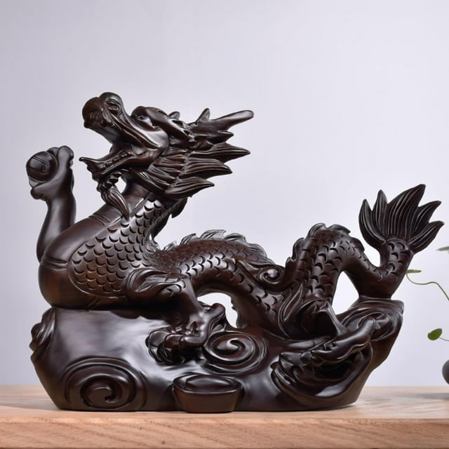 Small Dragon Statue Wooden Chinese Feng Shui Dragon Figurines 2024 Year ...