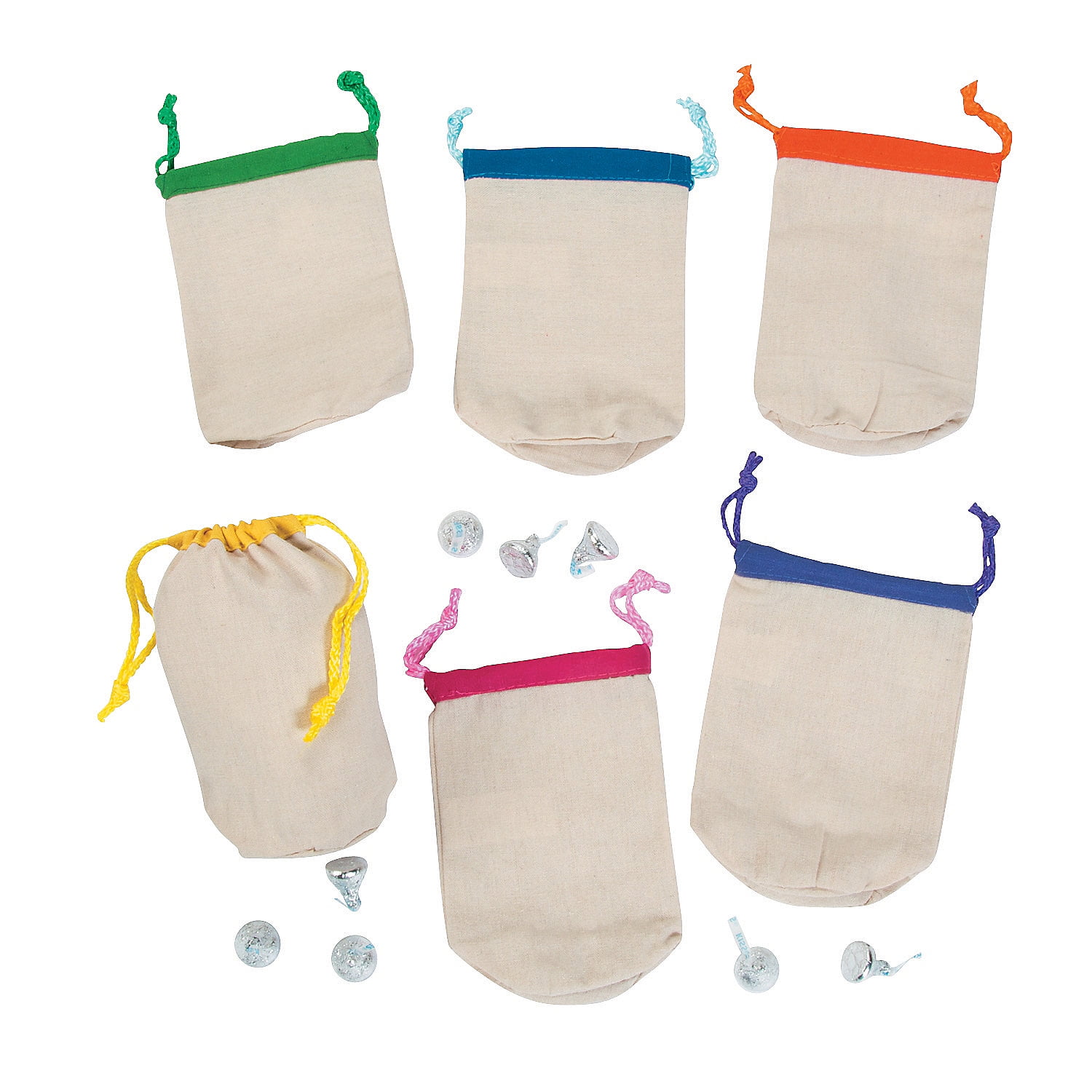 Small Drawstring Bag With Bright Trim - Party Favors - 12 Pieces ...