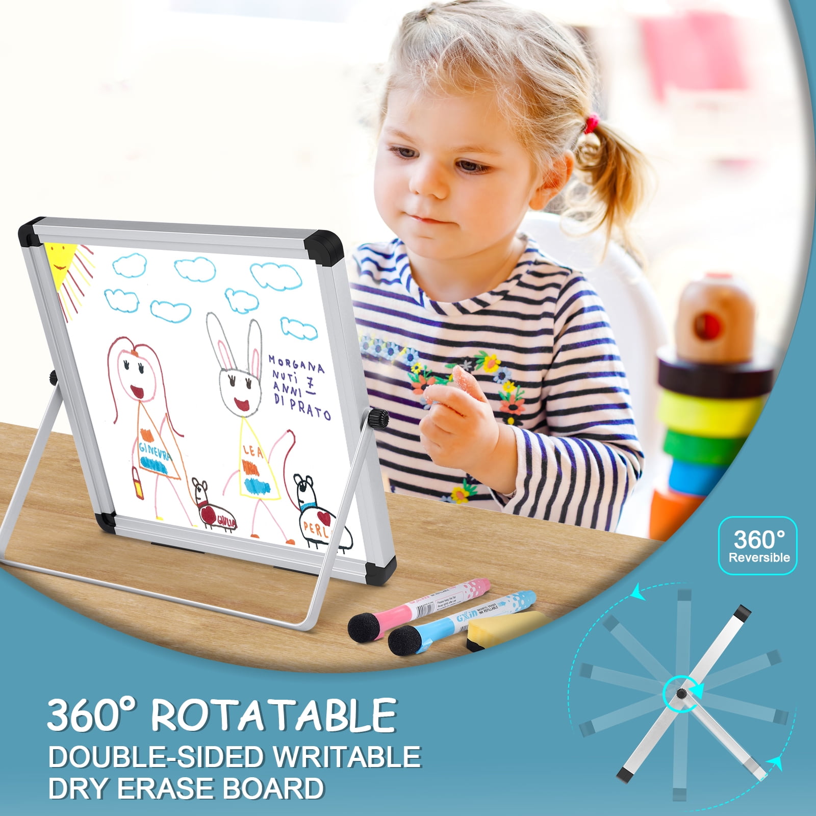 Small Dry Erase Board, 10" X 10" Small Whiteboard with Stand, Portable ...