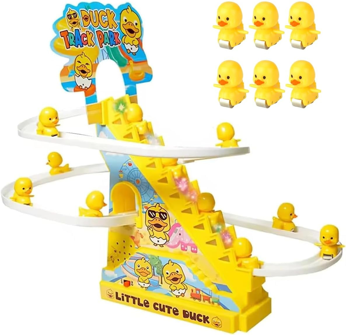 Small Ducks Climbing Toy Set, Electric Duck Climbing Stairs Tracks Slide Toys with Flashing ...