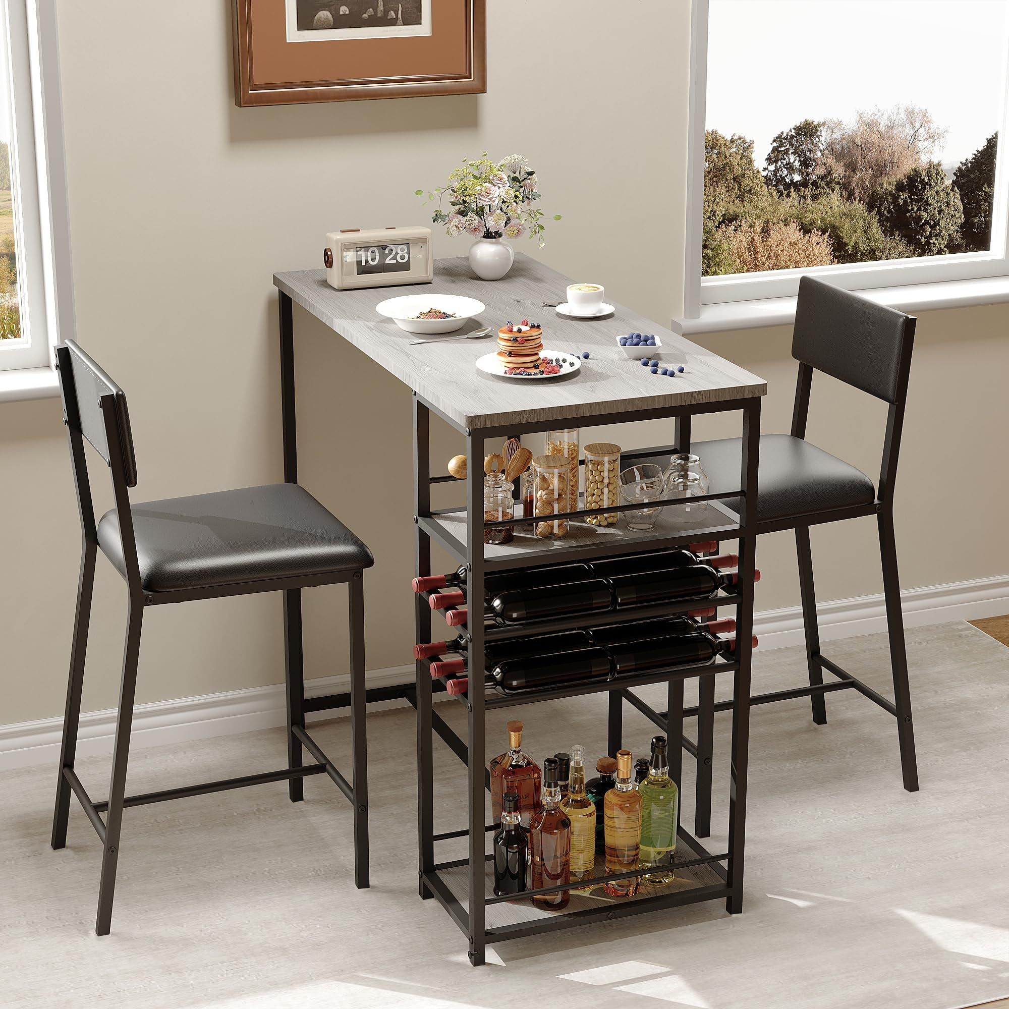 Small Eating Table for 2 with 4-Tier Shelves, Cup Holder & Wine Rack ...