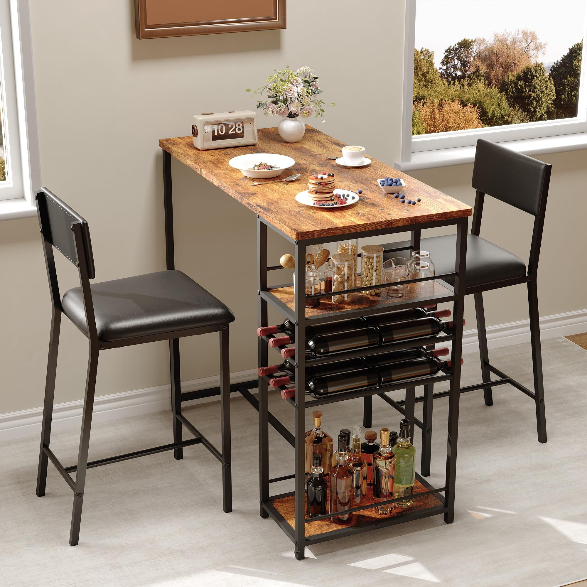 Small Eating Table for 2 with 4-Tier Shelves, Cup Holder & Wine Rack ...