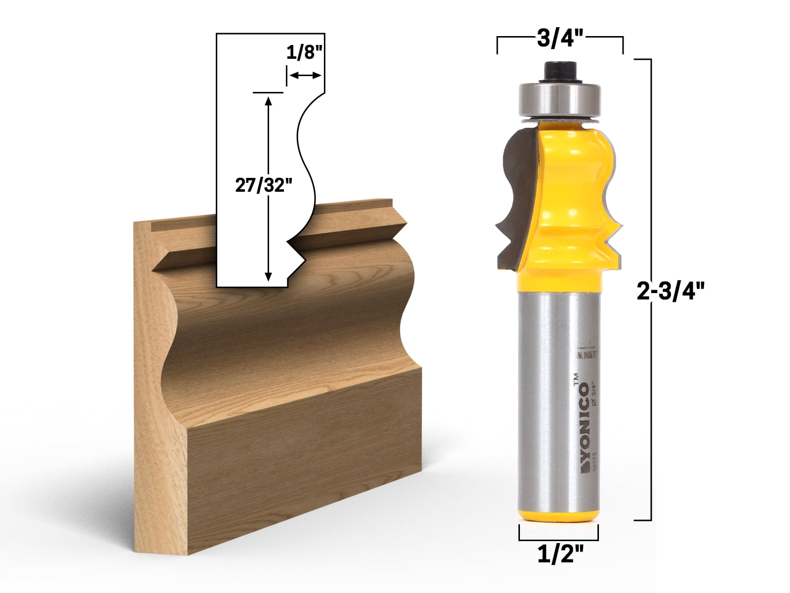Small Elaborate Crown Cap Molding Router Bit - 1/2" Shank - Yonico ...