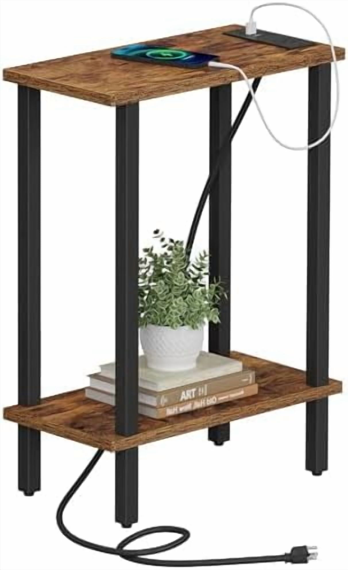 Small End Table with Charging Station, Narrow Side Table with USB Ports ...