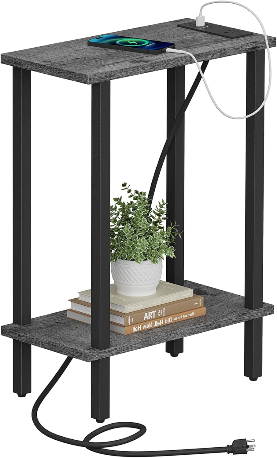 Small End Table with Charging Station, Narrow Side Table with USB Ports ...