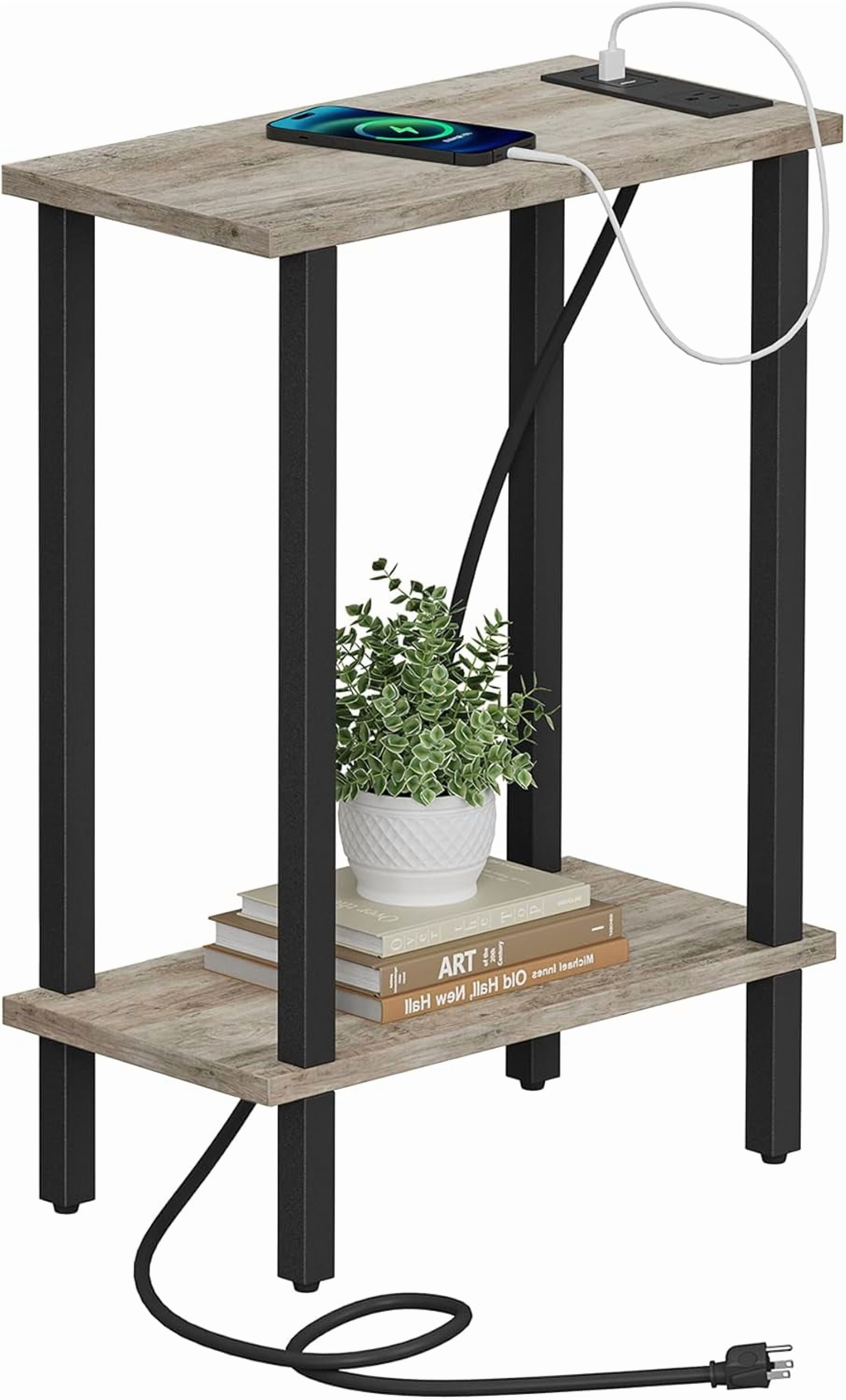 Small End Table with Charging Station, Narrow Side Table with USB Ports ...