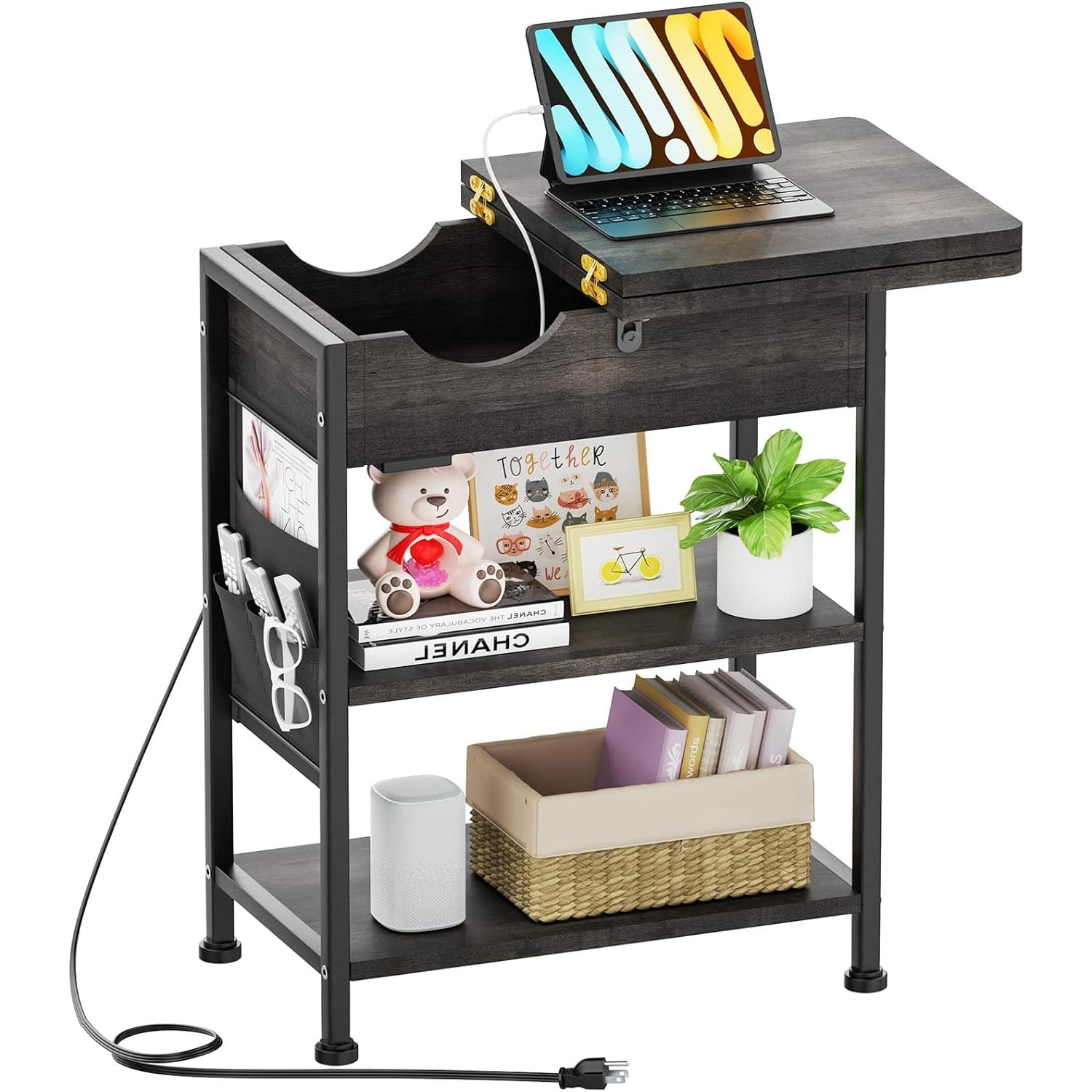 Small End Table with Charging Station - Side Table with USB Ports and ...
