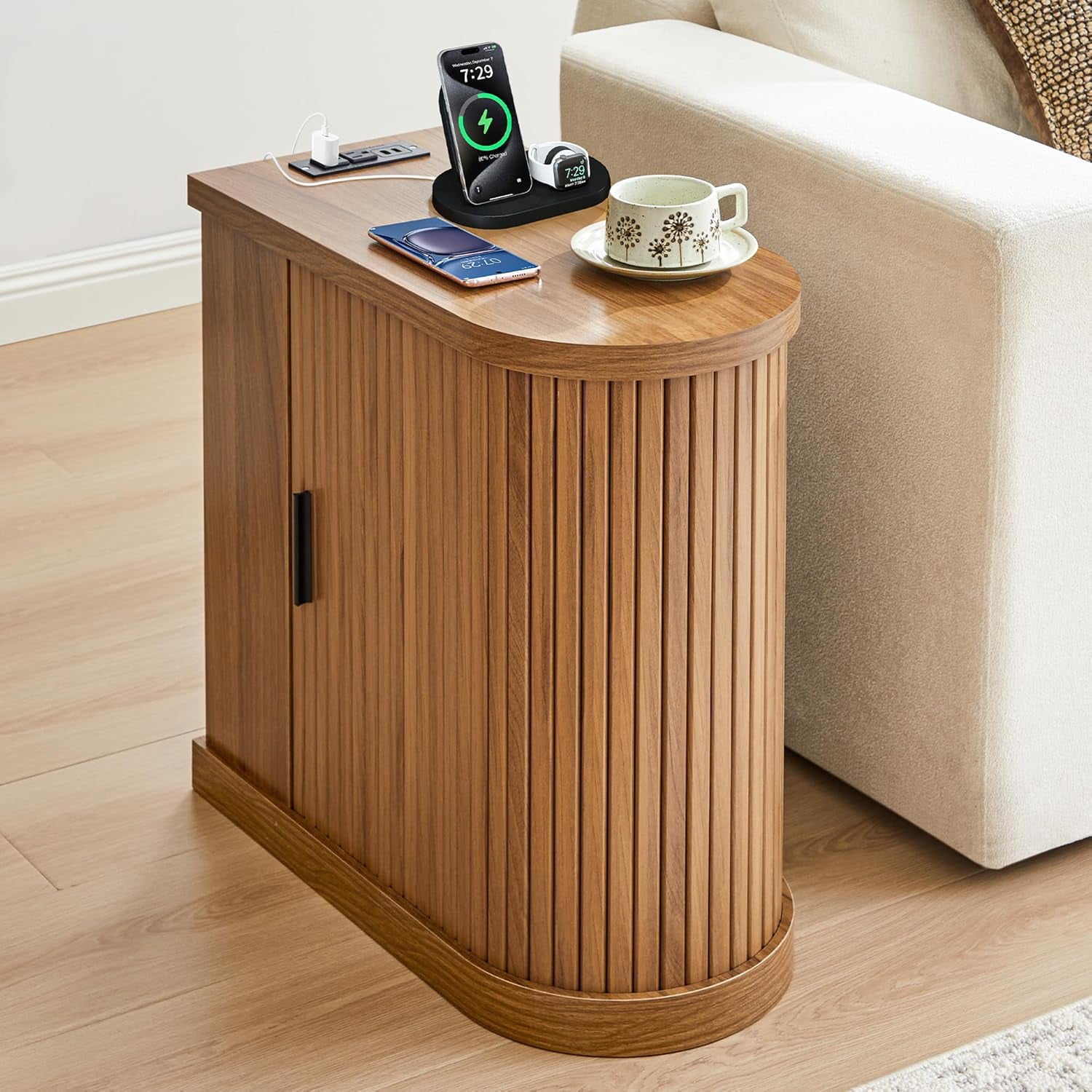 Small End Table, Narrow Side Table, Skinny Nightstand with Charging ...