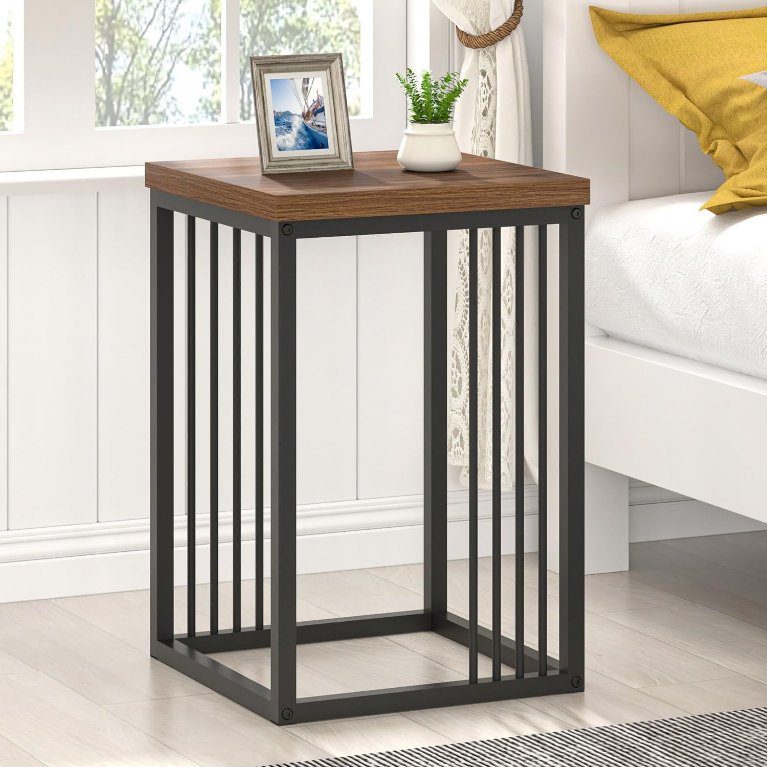 Small End Table, Rustic Square Side Table for Living Room, Wood and ...
