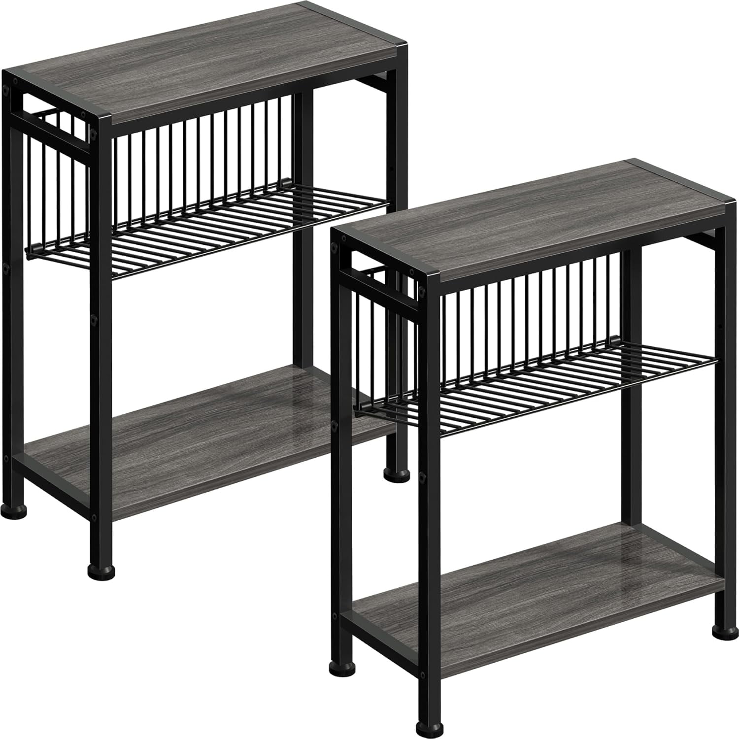 Small End Table Set of 2 for Small Space, 3-Tier Narrow Side Table with ...