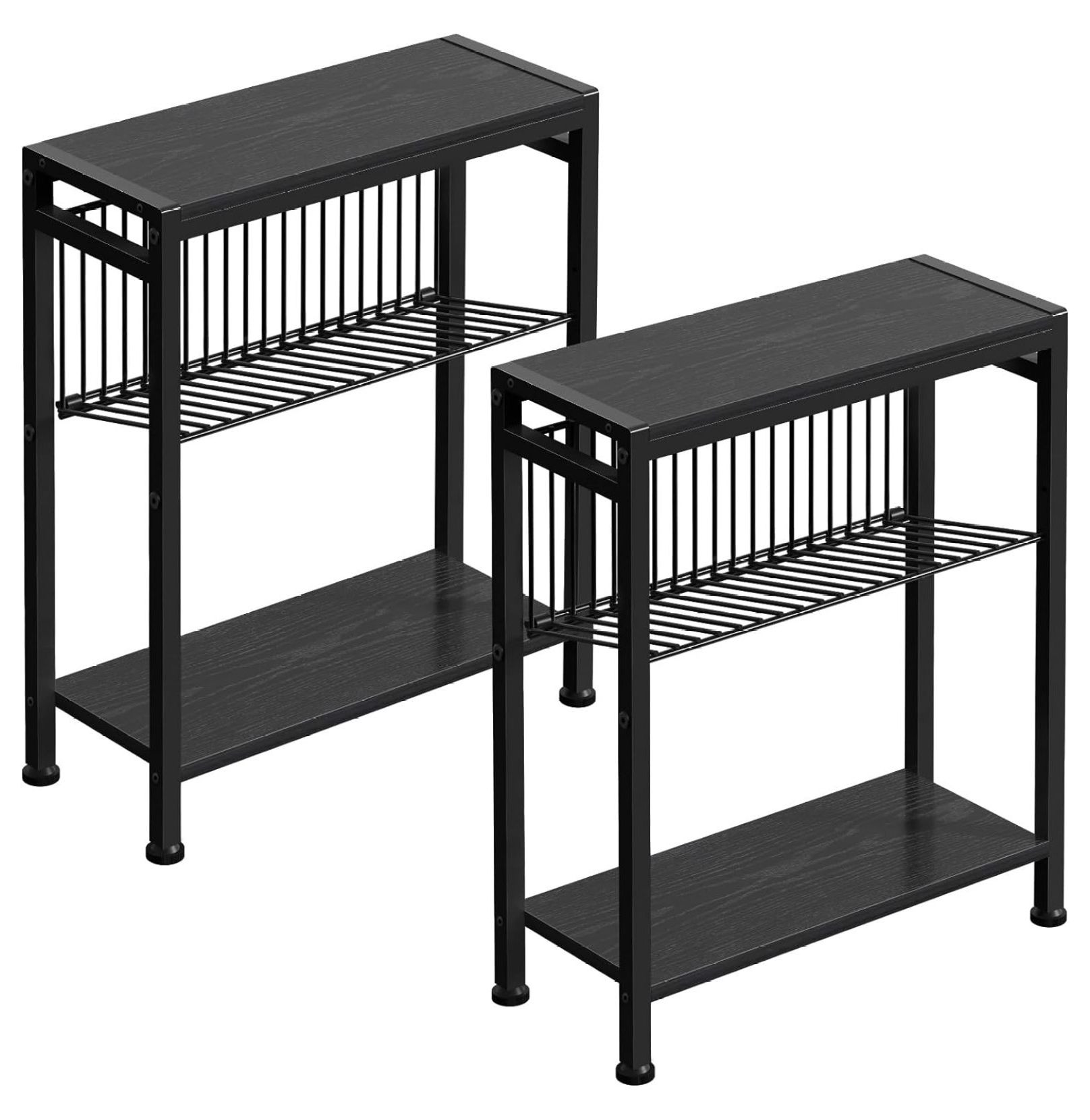 Small End Table Set of 2 for Small Space, 3-Tier Narrow Side Table with ...