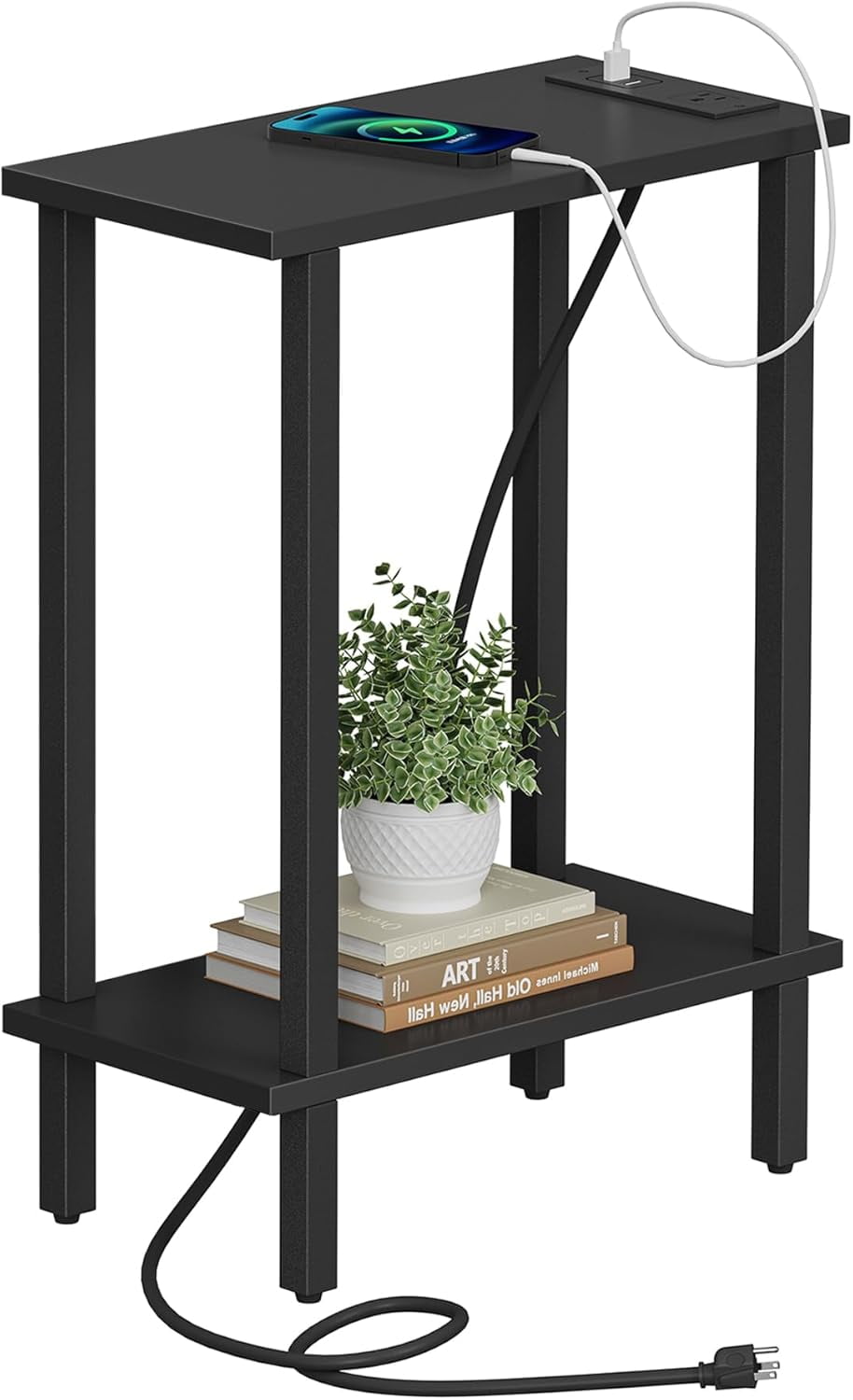 Small End Table with Charging Station, Narrow Side Table with USB Ports ...