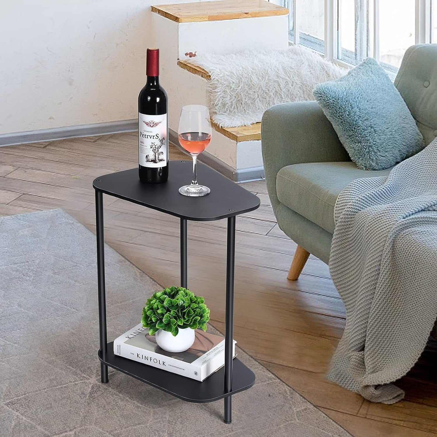 Small End Tables Living Room Set of 2 Trapezoid - Black - Walmart.com