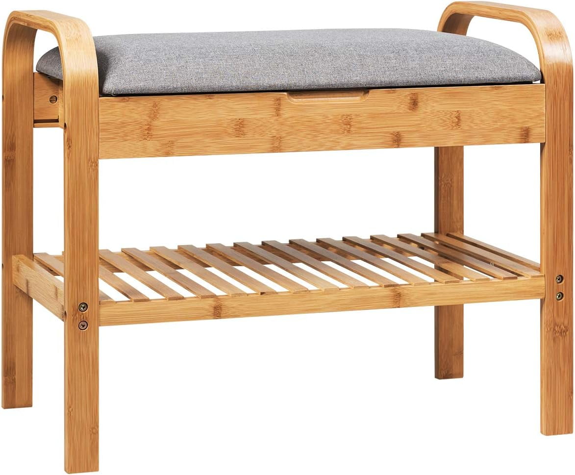 Small Entryway Bench with Storage, 2-Tier Bamboo Shoe Rack Bench with ...