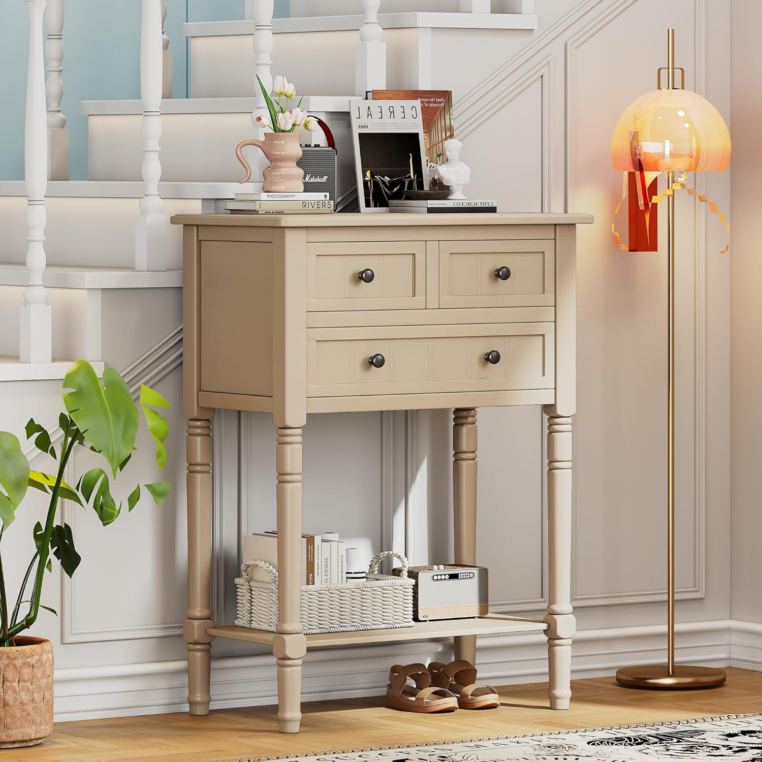 Small Entryway Console Table with 3 Storage Drawers, Narrow Side Table ...