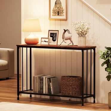 "Aiho 39"" Black Sofa Console Table with Storage, 2 Drawers & 3 Open ...