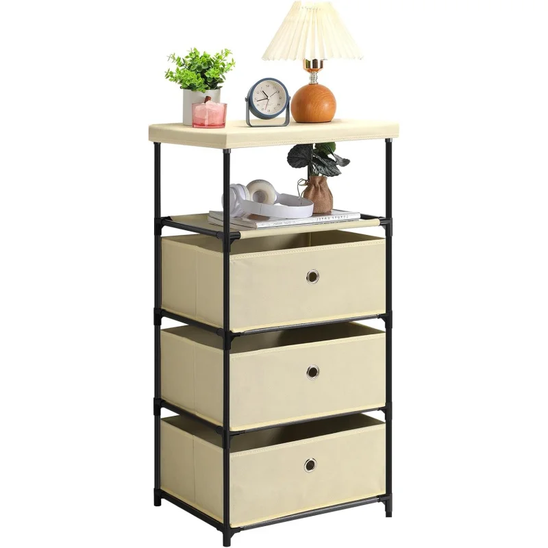 Small Fabric Dresser and Chest of Drawers - Bedside Table with 3 ...