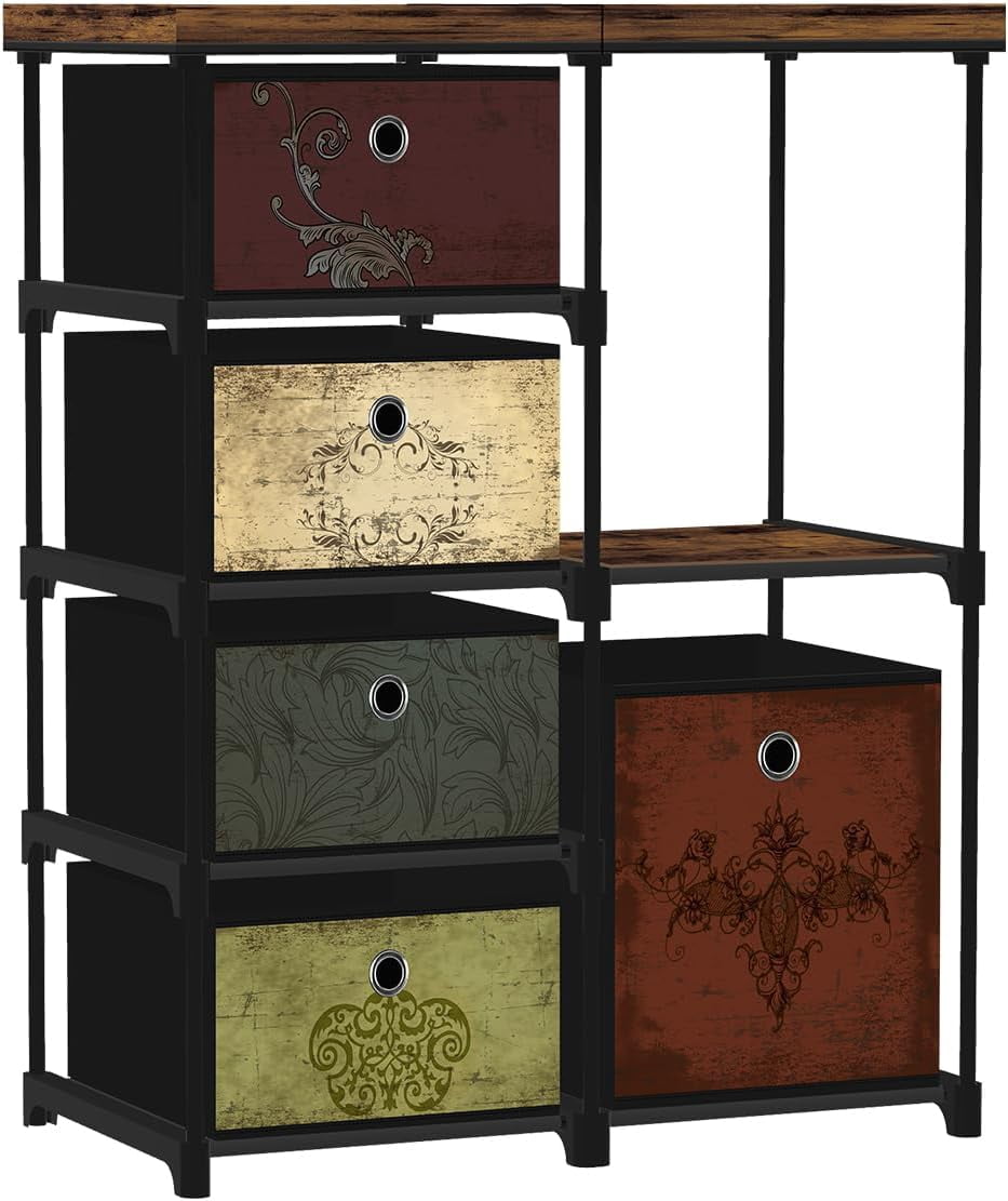 Small Fabric Dresser with 2-Tier Side Shelf, 4 Drawers Storage Drawer ...