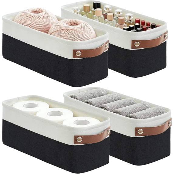 Small Fabric Storage Baskets 15x6x5 inch Narrow Organizer Bins 4-Pack ...