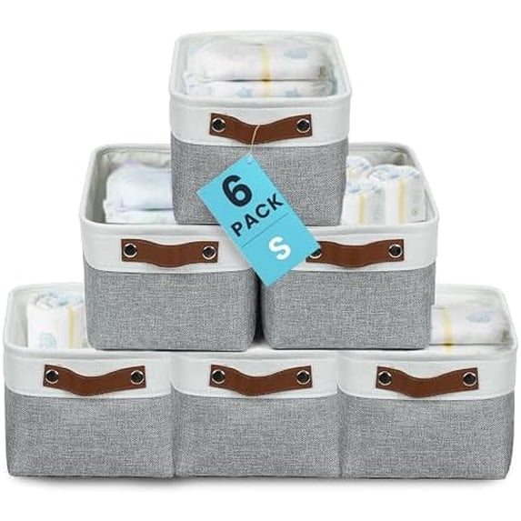 Small Fabric Storage Bins for Shelves 6 Pack, 12x8in Closet Storage ...
