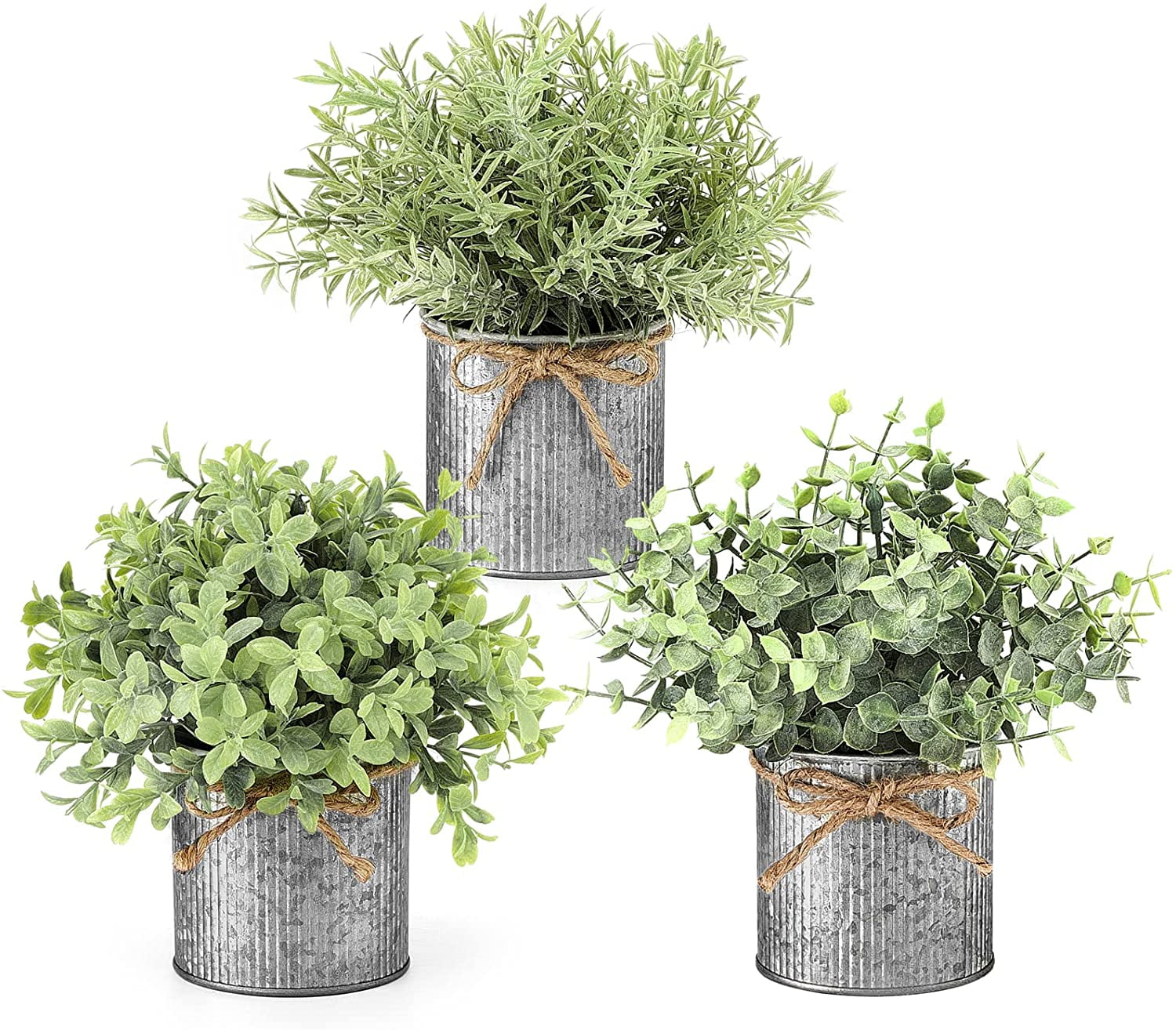 Small Fake Plants in Farmhouse Galvanized Metal Pots 3 Pack Potted ...