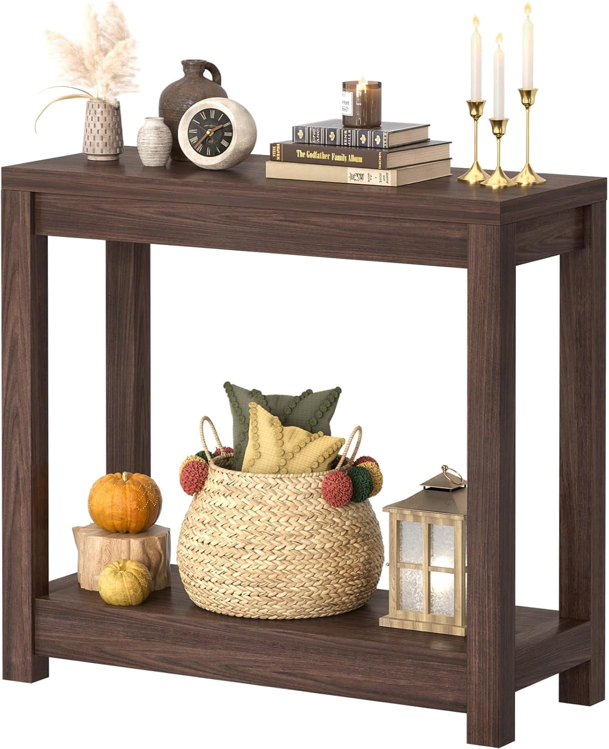 Small Farmhouse Wood Entryway Table Narrow Console Table with Storage ...