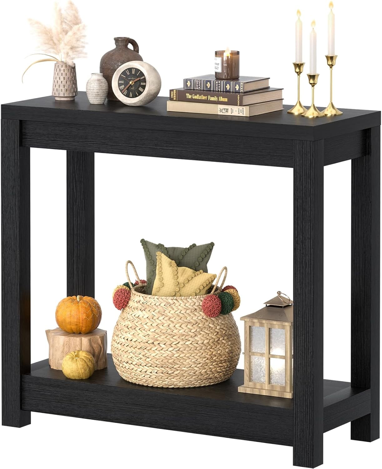 Small Farmhouse Wood Entryway Table Narrow Console Table with Storage ...