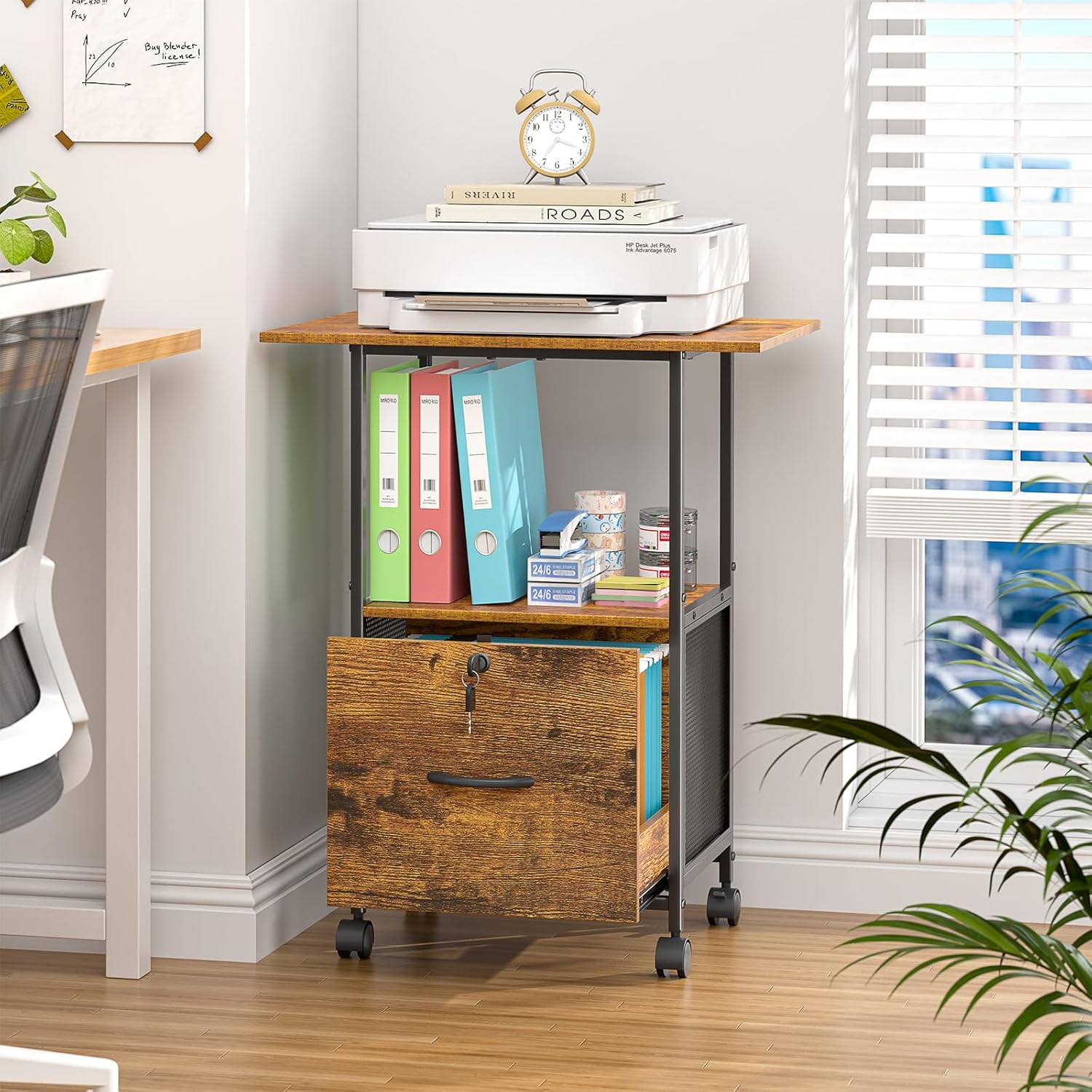 MY Small Filing Cabinet with Lock, Printer Stand with File Storage ...