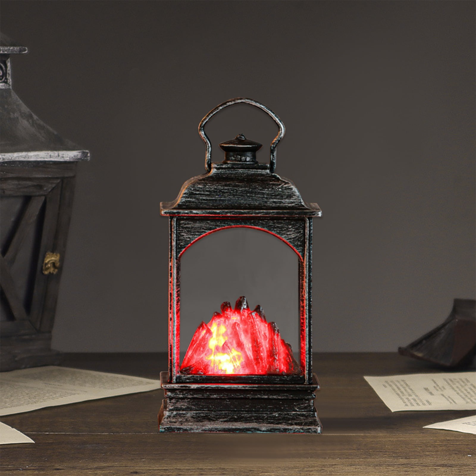Small Fireplace Lantern Decor,Flickering Flame Lantern,Fireplace ...