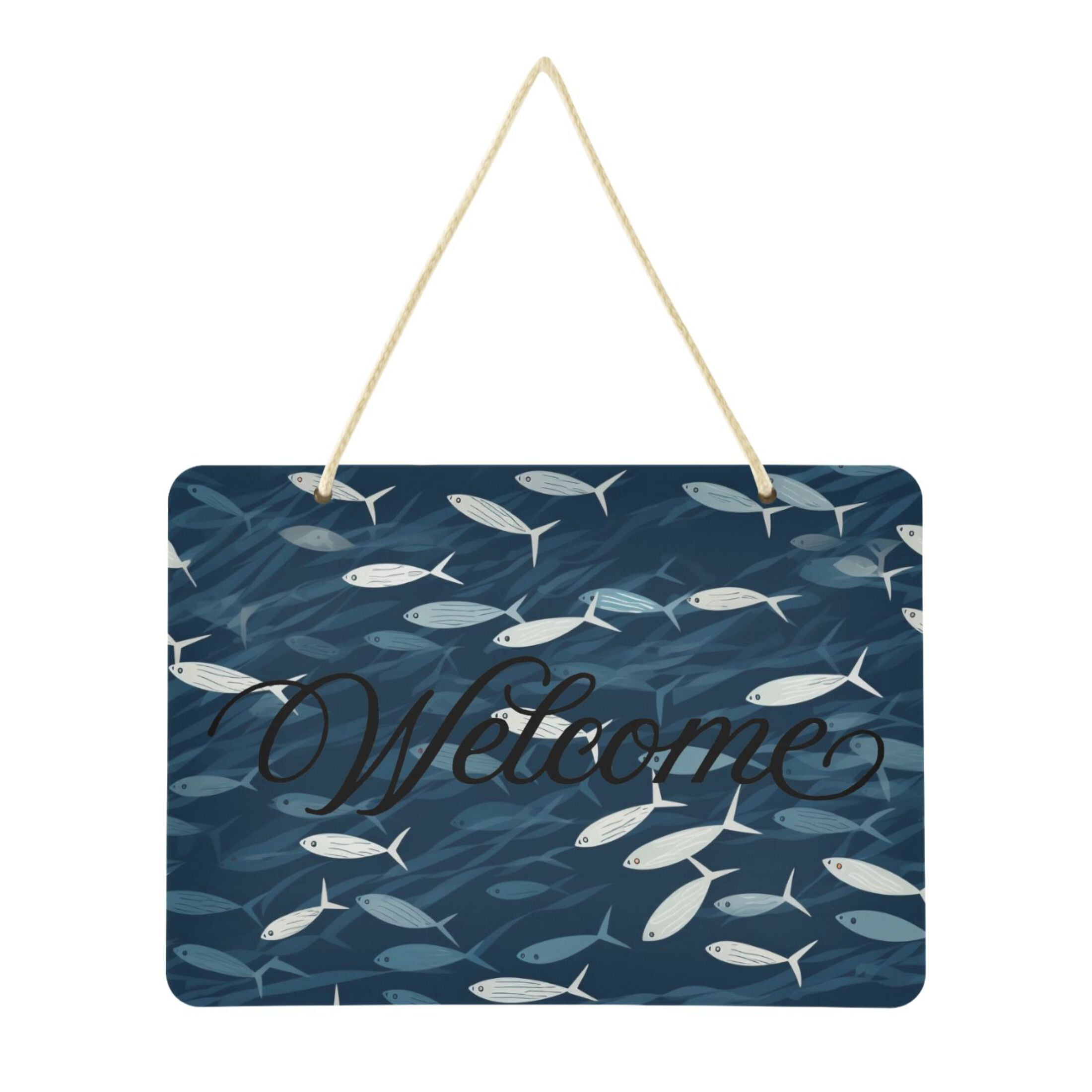 Small Fish Swimming Welcome Sign Front Door PVC 14x10 inch Hanger Hello ...