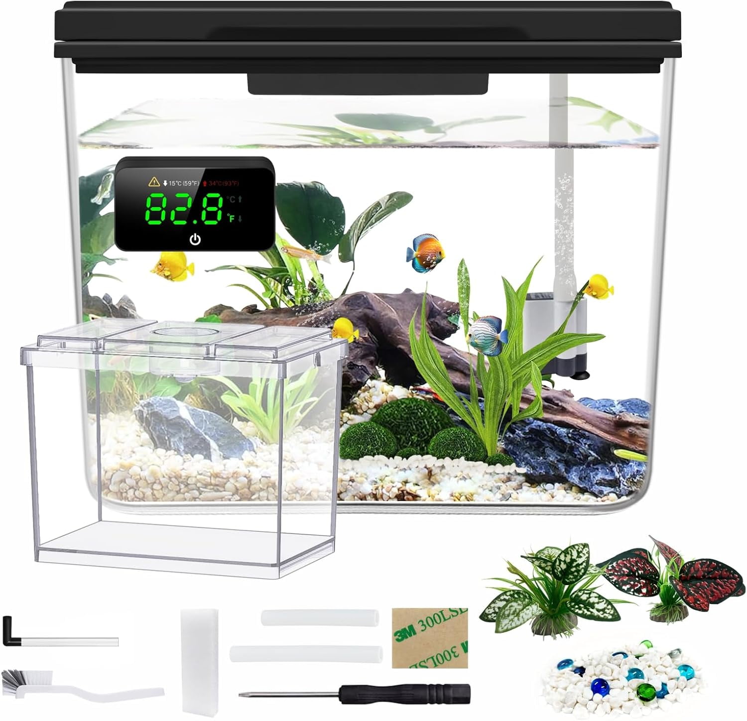 Small Fish Tank Kit 1.8 Gallon, Aquarium Starter Kit with Super-Quiet ...