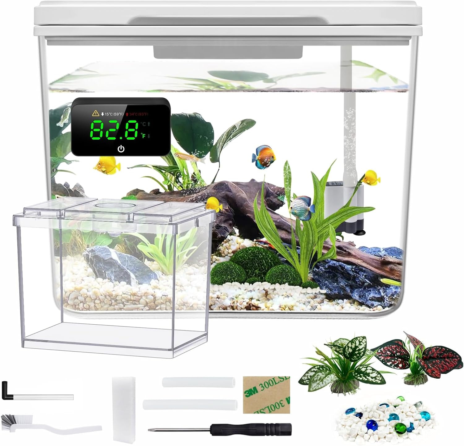 Small Fish Tank Kit 1.8 Gallon, Aquarium Starter Kit with Super-Quiet Water Pump, Dual Rain ...