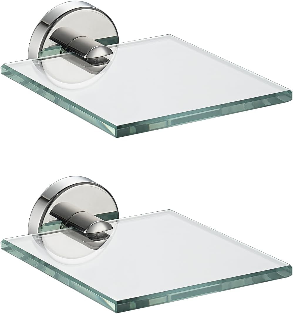 Small Floating Glass Shelves Chrome, 4 Inch Display Ledges for Wall ...