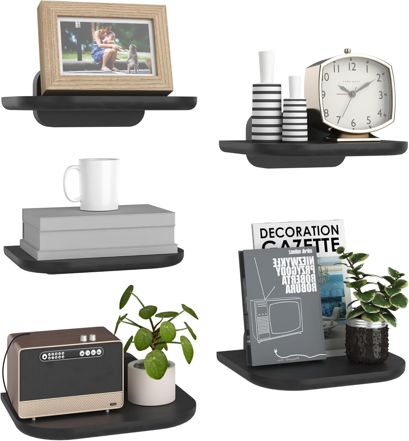 Small Floating Shelves Wall Mounted - 8 Inch Wall Shelves with Curved ...