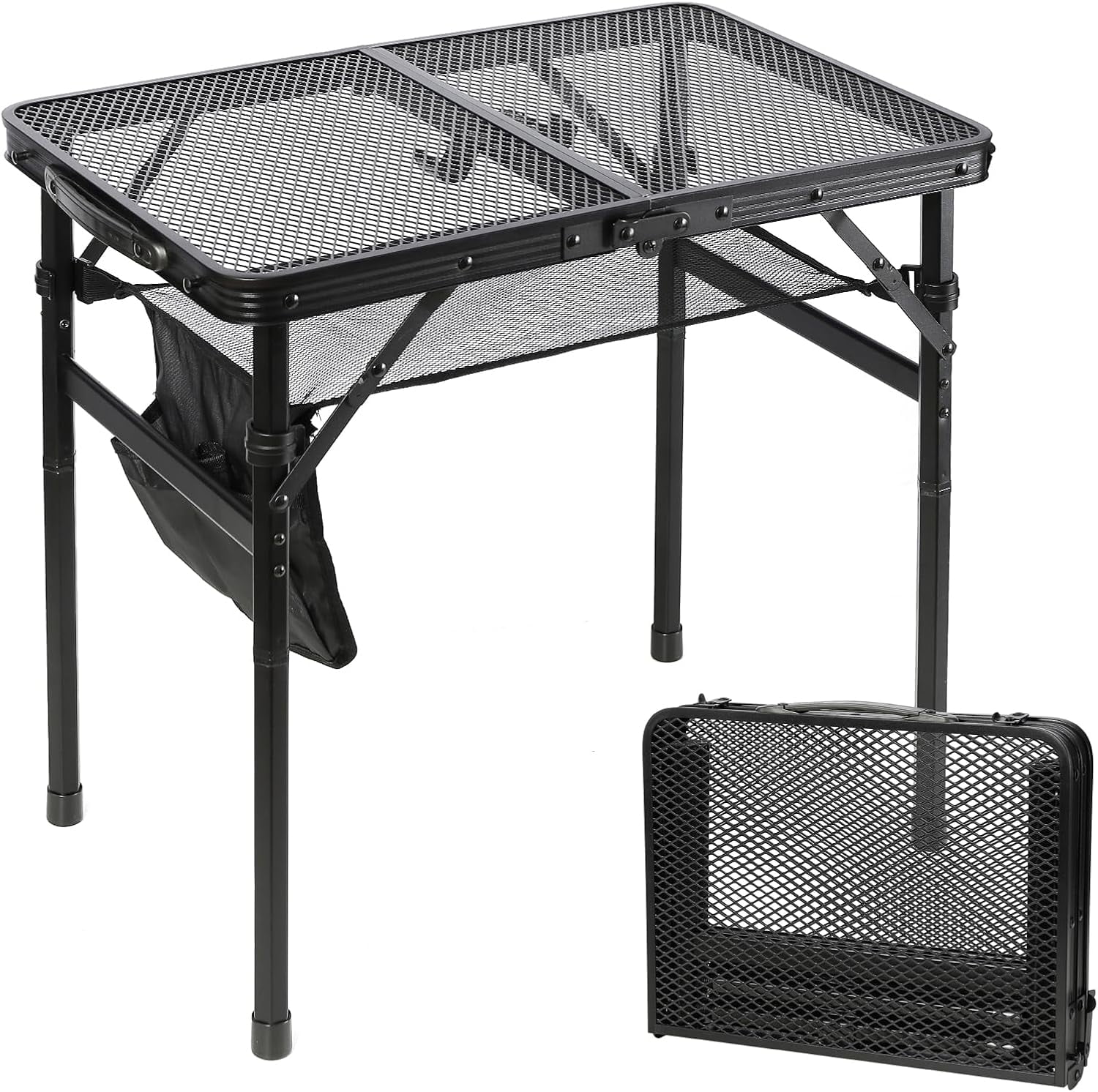 Small Floding Grill Table with Mesh Layer, 2 Height Adjustable ...