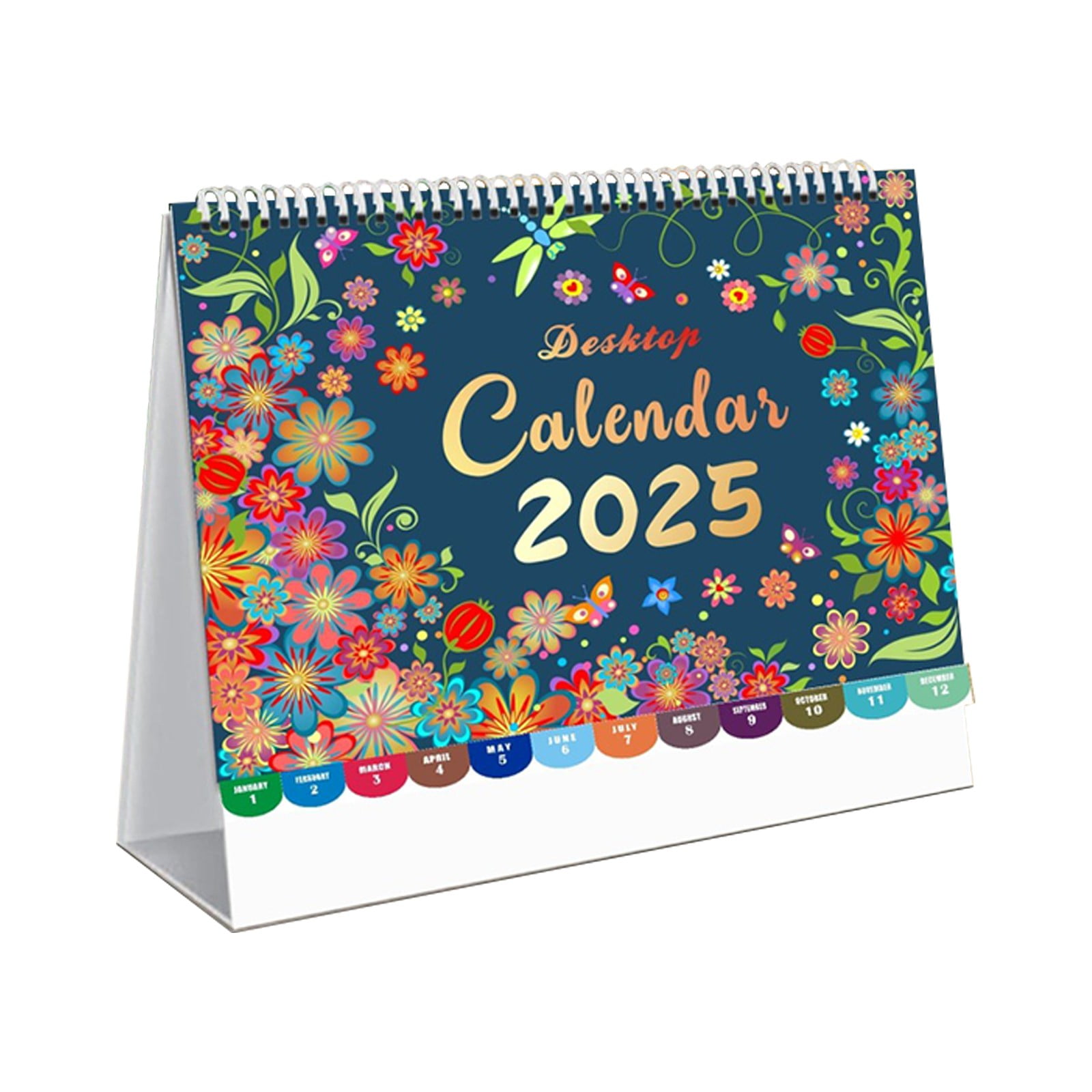 Small Floral Desk Calendar with Horizontal Gold Coils, Desktop Standing ...