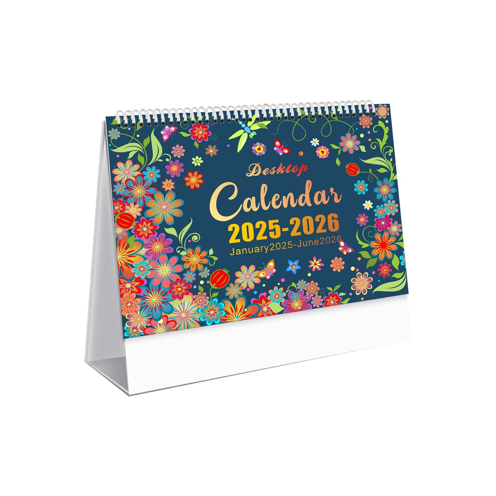 Small Floral Desk Calendar with Horizontal Gold Coils, Desktop Standing ...