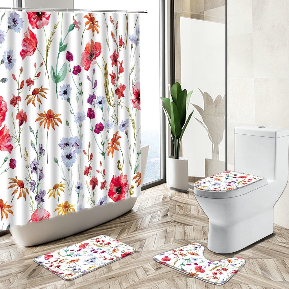 Small Floral Flower Shower Curtain Rose Plant Leaf Watercolor Art ...
