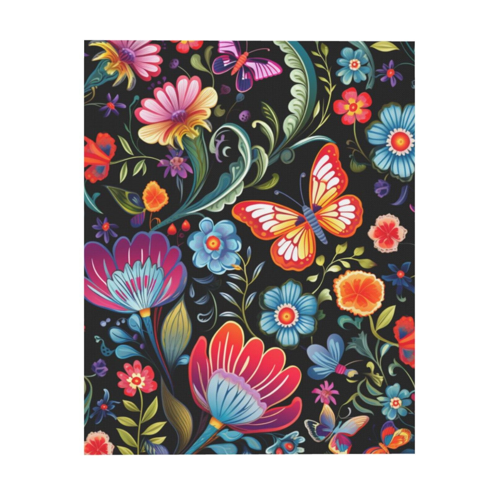 On The Small Floral Pattern, There Is A Group Of Butterflies (5) Canvas ...