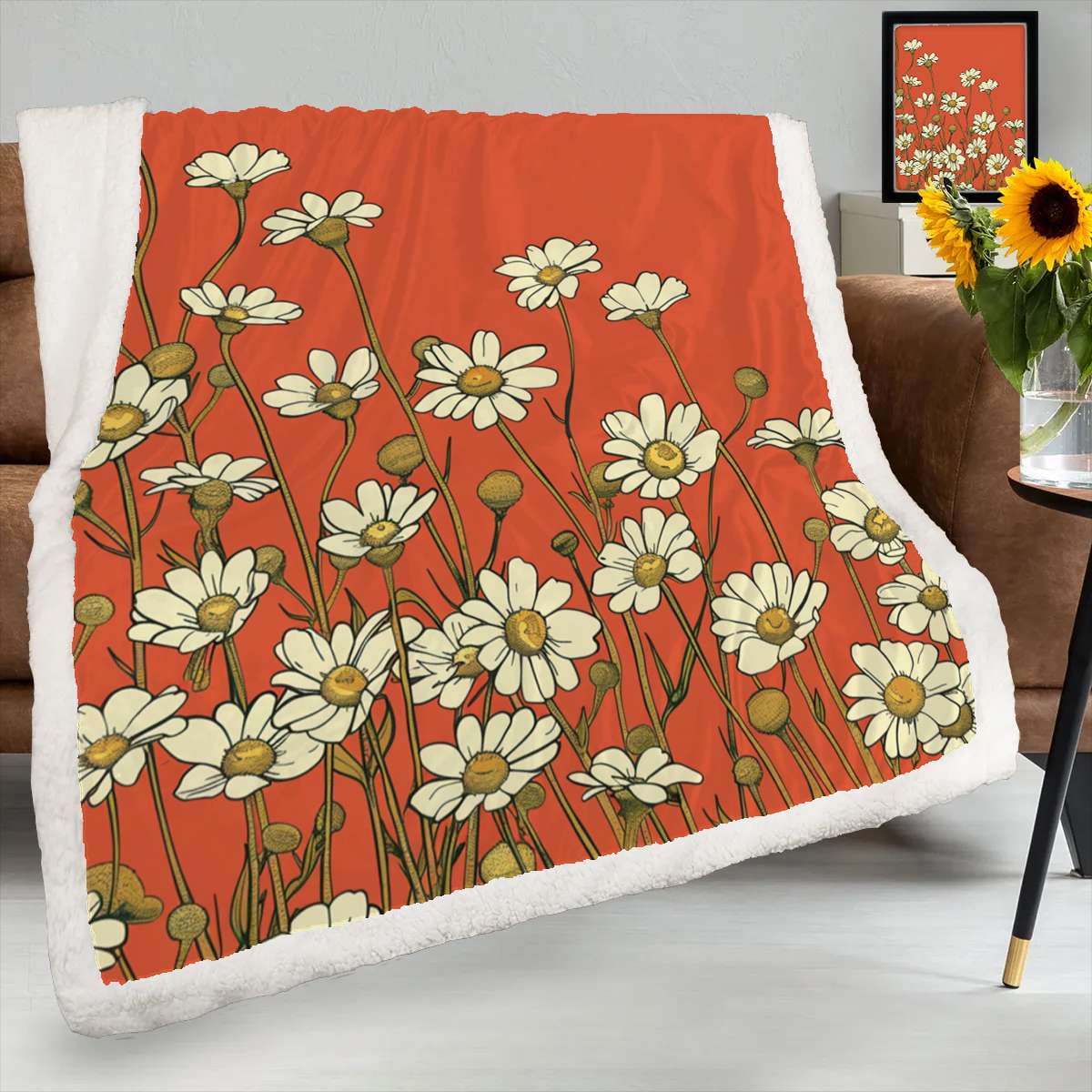 Small Floral Pattern Sherpa Blanket Throw Blanket For Bed Chair Sofa ...