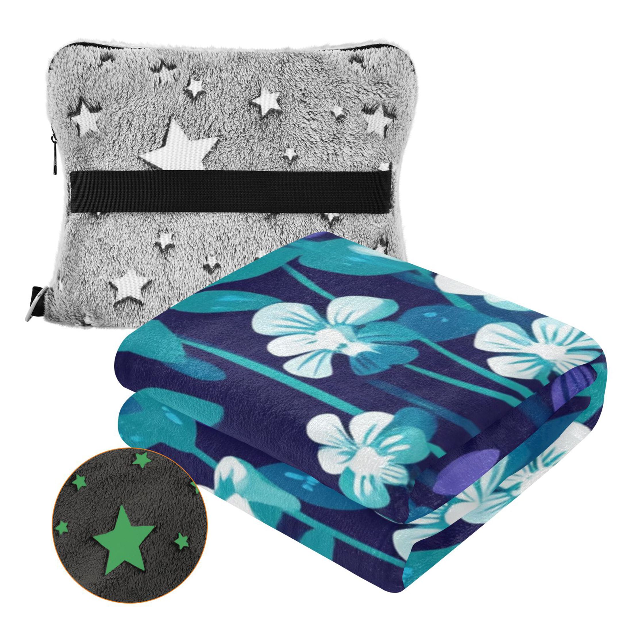 Small Floral Print on Dark Blue Background Travel Blanket and Pillow 2 ...