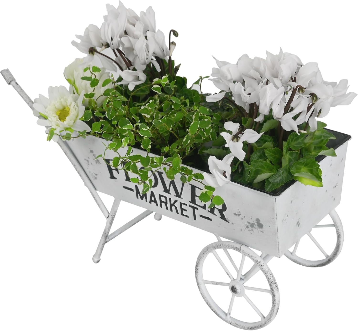 Small Flower Cart with Wheels Metal Wagon Planters for Outdoor Plants ...