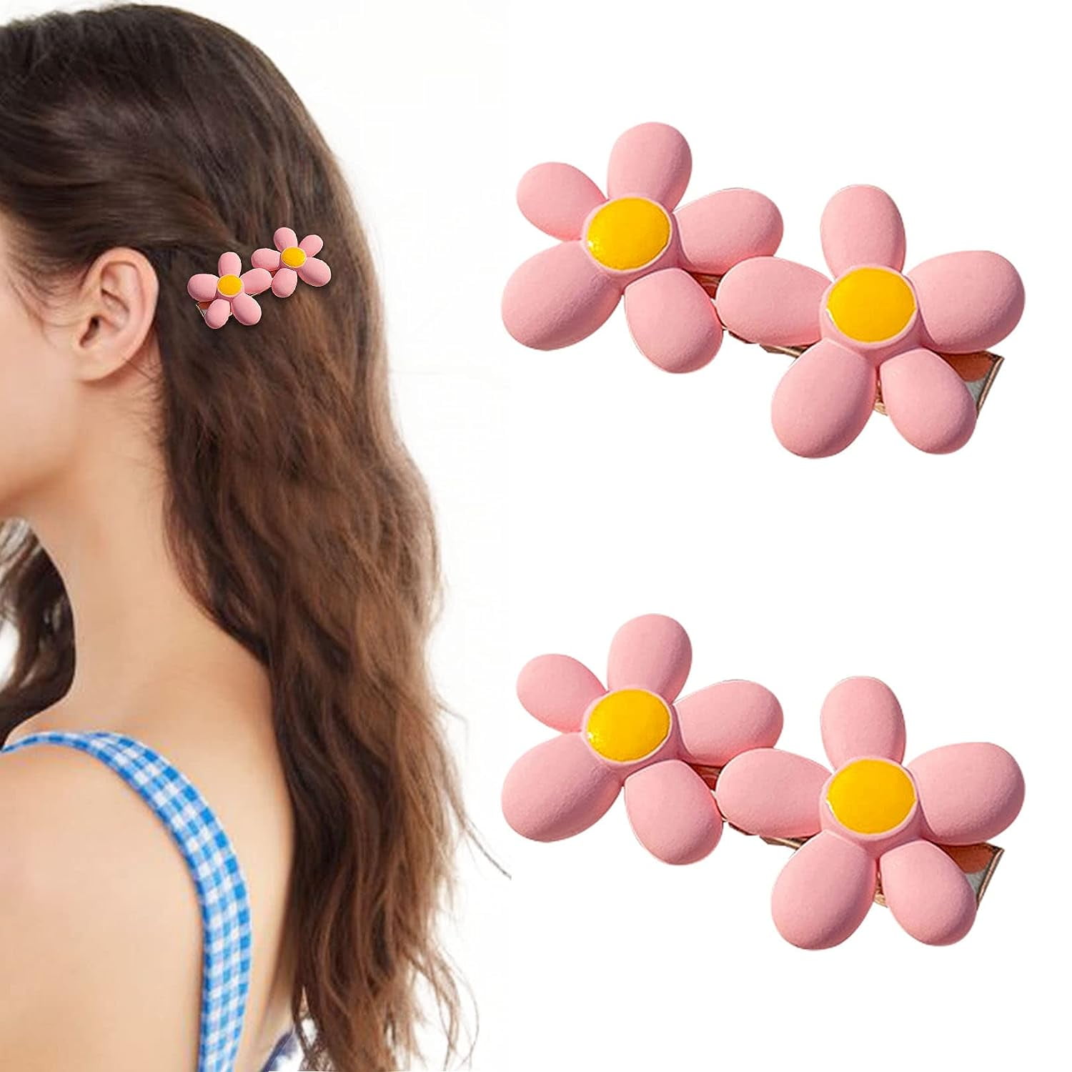 Small Flower Hair Clips | Flower Duck Bill Clips | 2-Piece Set Flower ...