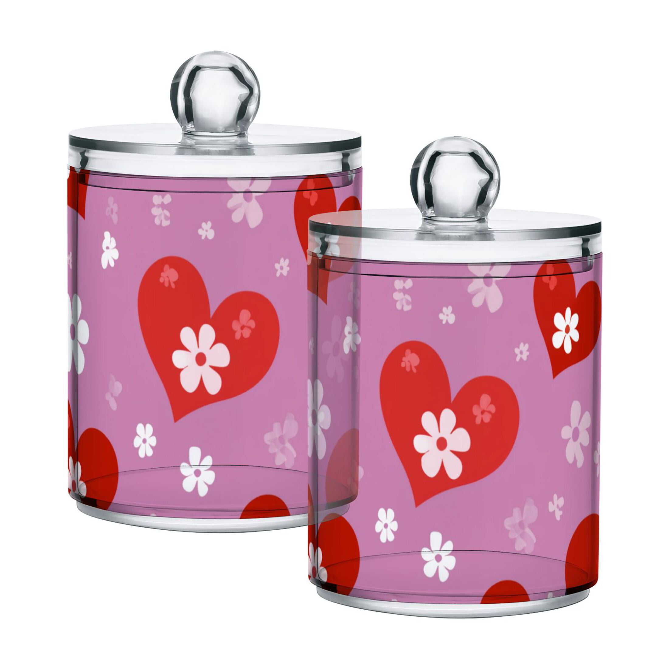 Small Flowers Red Hearts Valentine Translucent Plastic Cans Storage ...