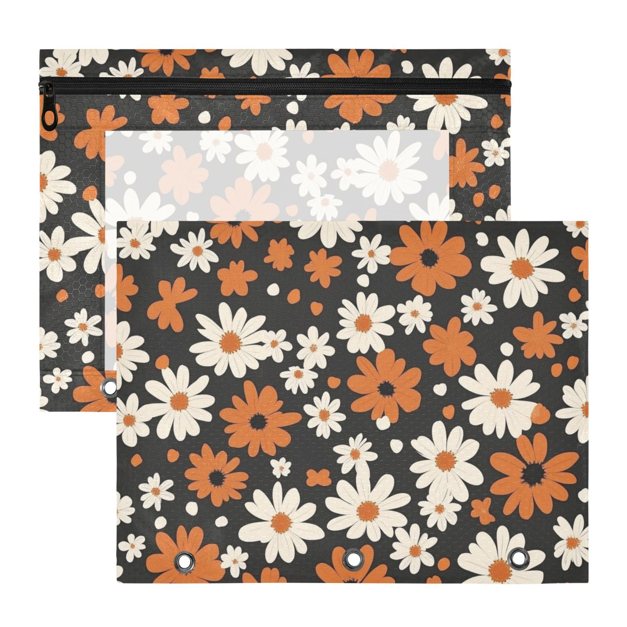 Small Flowers in Orange and White 3-Ring Binder Pouches A4 Size Zipper ...