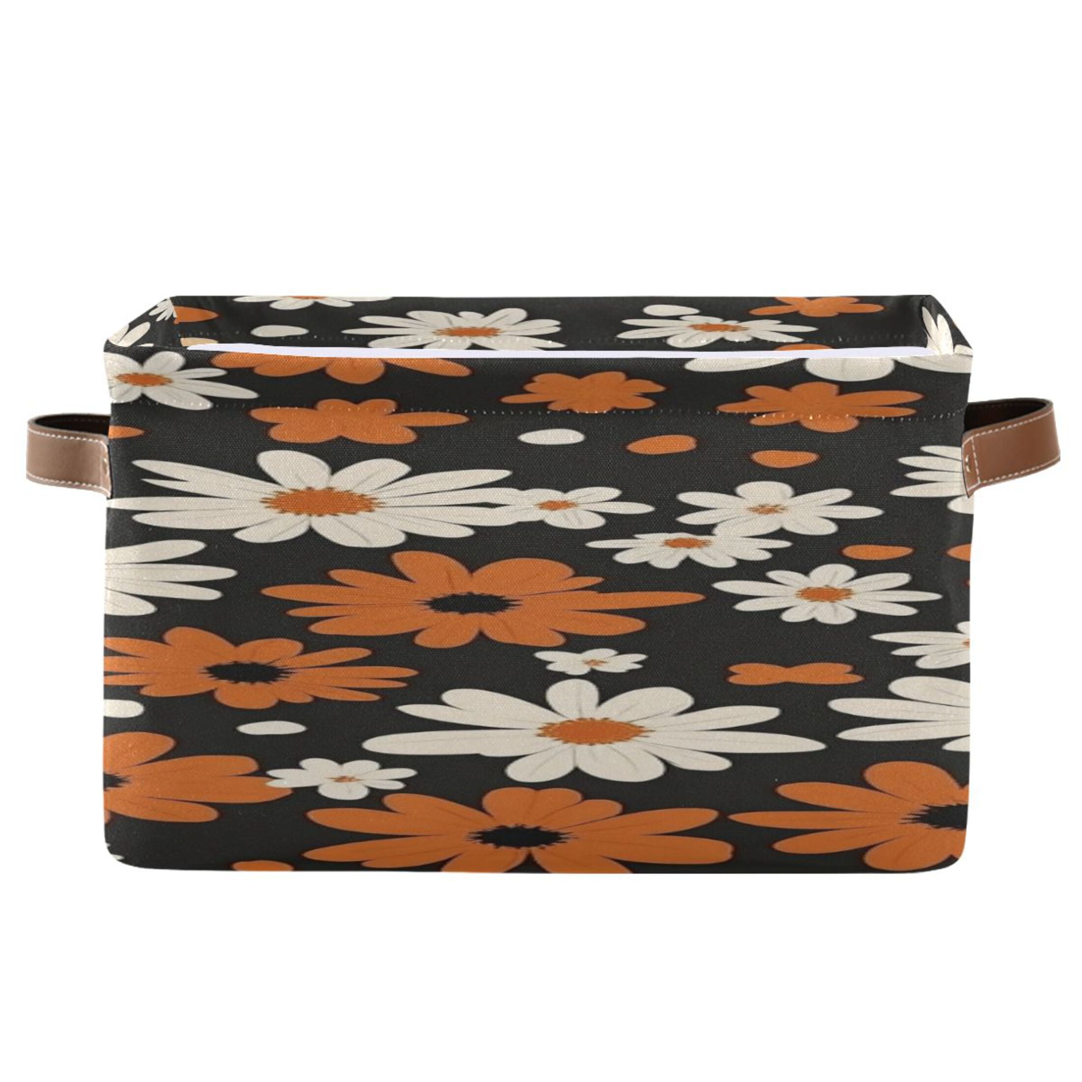 Small Flowers in Orange and White Square Storage Bins with Handles ...