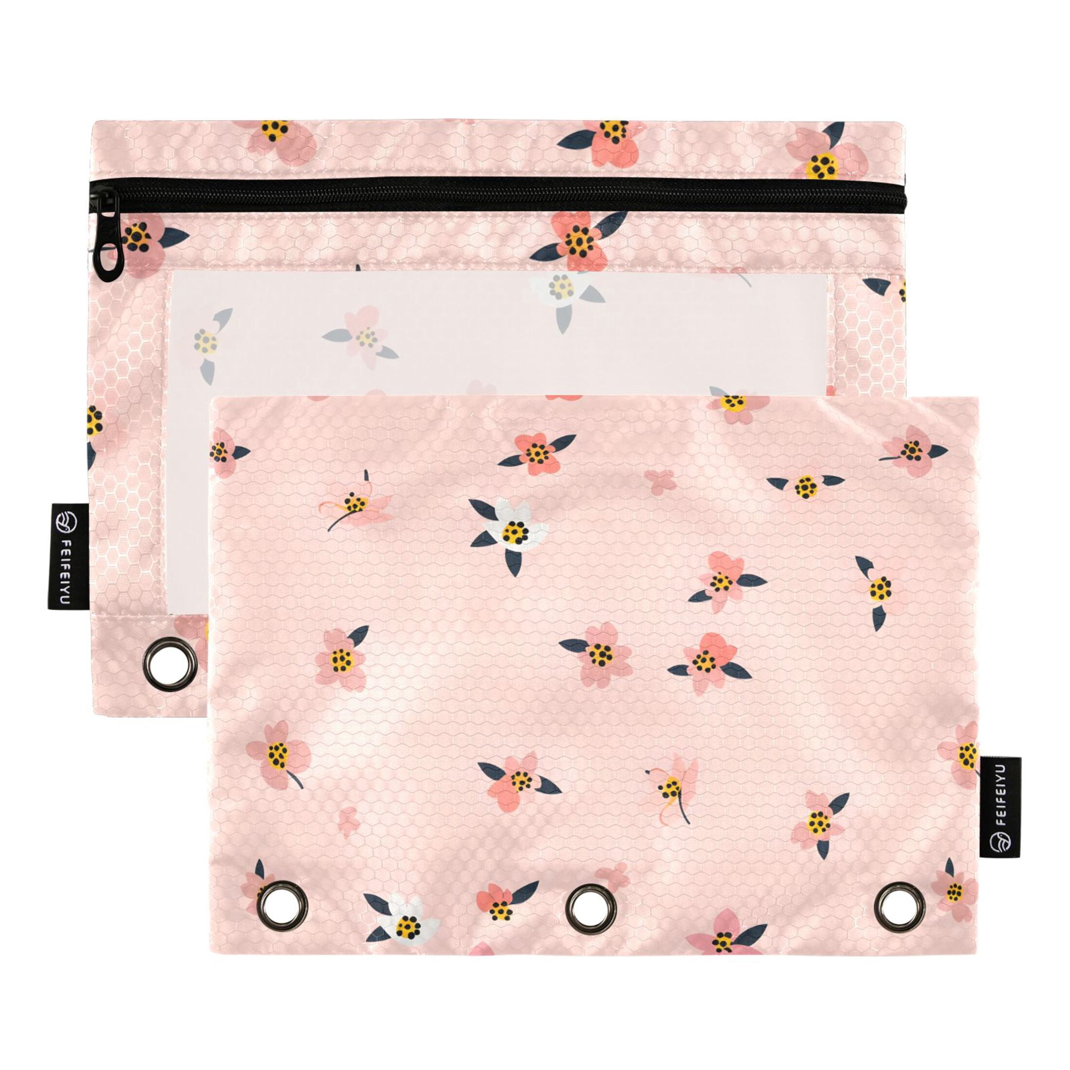 Small Flowers with Leaf 2 Pack Pencil Pouch for 3 Ring Binder Smooth ...