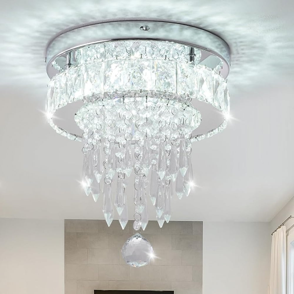 Small Flush Mount LED Crystal Chandelier with K9 Crystals & Steel Frame ...