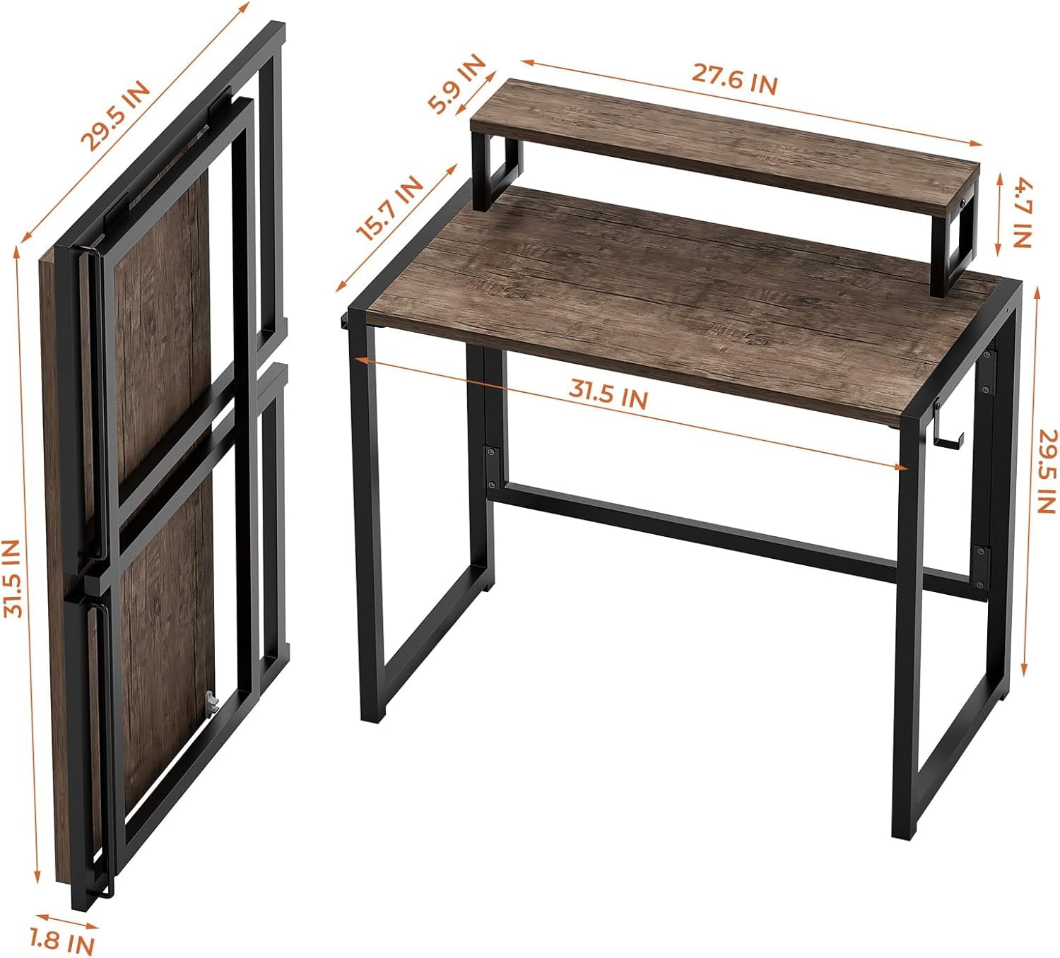 Small Folding Desk 31.5 Inch, Foldable Computer Desks with LED Lights ...